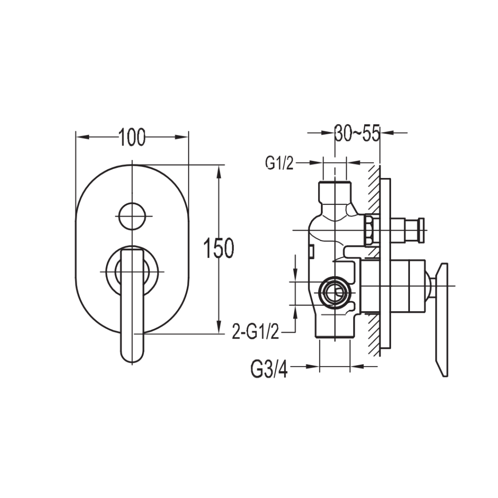 Single Lever Concealed 4-Way Bath/Shower Mixer with Diverter Bristol ...