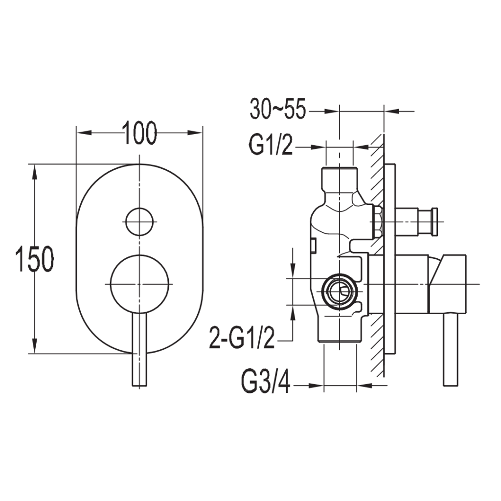 Single Lever Concealed 4-Way Bath/Shower Mixer with Diverter Eolica FCP ...