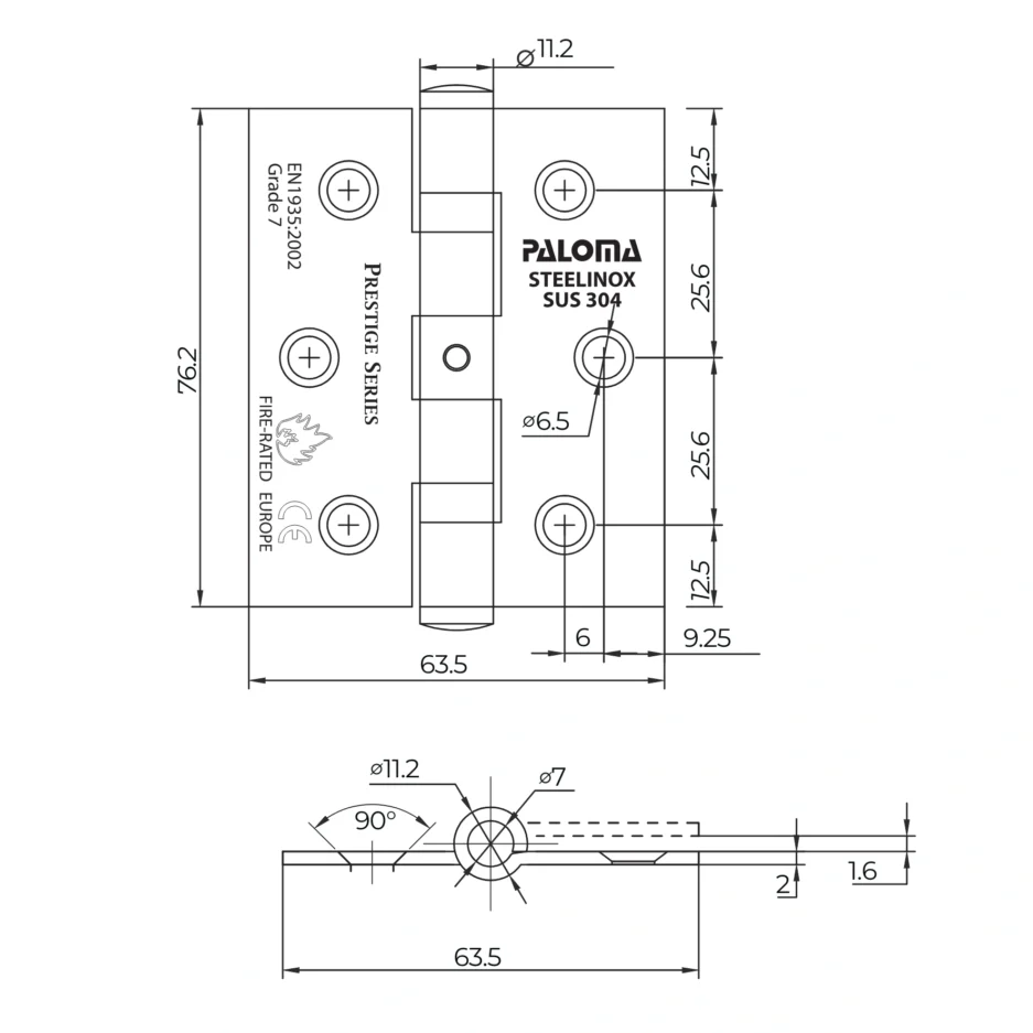 Butt Hinge Prestige 3"×2.5"×2 mm 2BB NRP BHP 2731MB (40kg) - Paloma ...