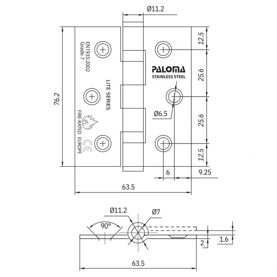 Butt Hinge Lite 3"×2.5"×2 mm 2BB BHP 3731MB (40kg) - Paloma Official ...